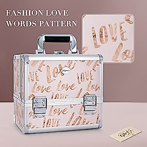 Joligrace Makeup Train Case Makeup Box Organizer Lockable with 3 Trays Portable Cosmetic Storage Case with Brush Holder & Mirror, Makeup Artist Travel Case Craft Case for Make-up or Nail Supplies