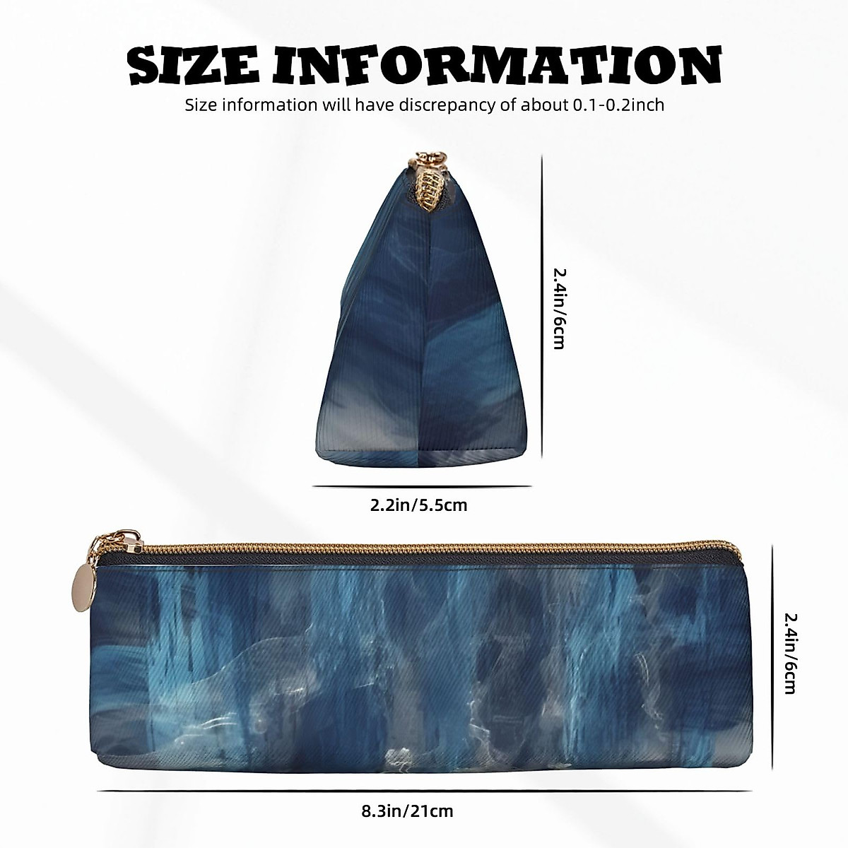 NTVOWPZO Leather Pencil Case Large Capacity Pencil Pouch Abstract Blue Pencil Bag Pouch With Zipper Pen Holder for Women