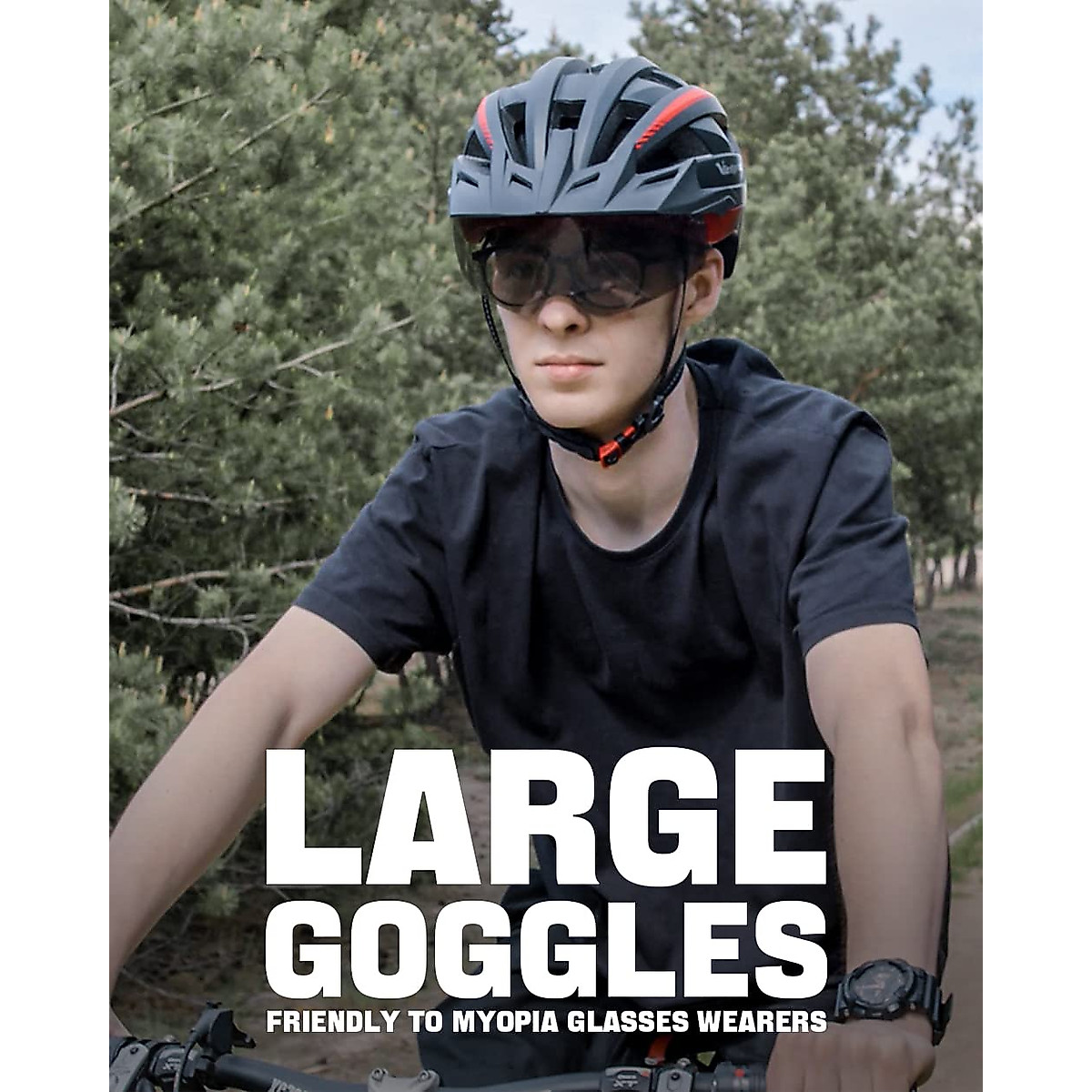 VICTGOAL Bike Helmet for Men Women with Led Light Detachable Magnetic Goggles Removable Sun Visor Mountain & Road Bicycle Helmets Adjustable Size Adult Cycling Helmets (L: 57-61 cm, Blue)