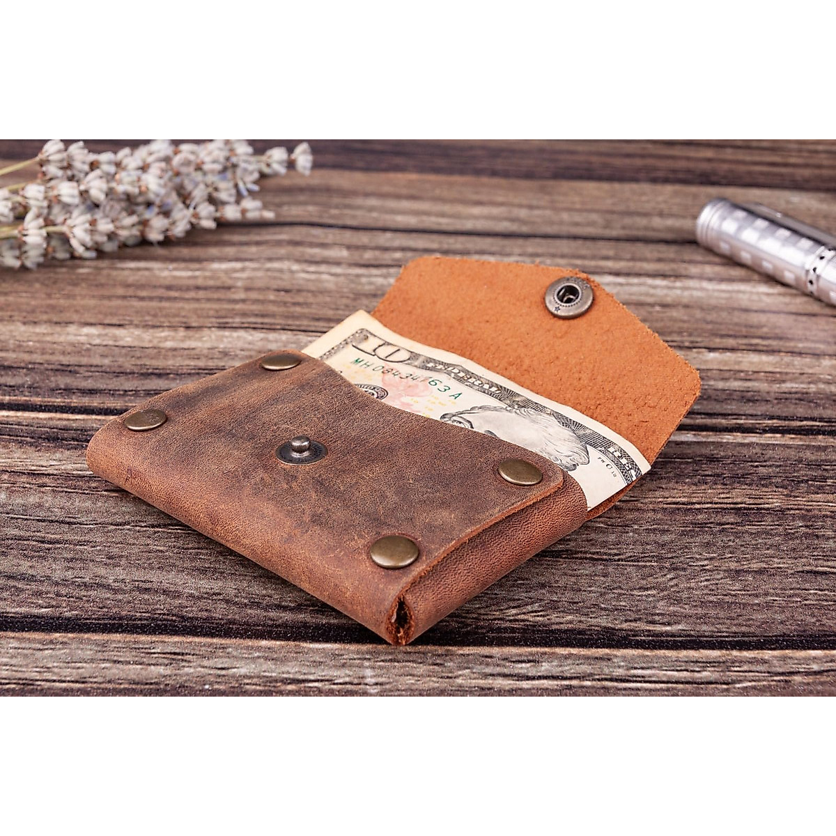 Handmade Card Holder, Minimalist Card Case, Slim Wallet, 100% Leather, Wallet with Card Holder, Minimalist Design (Brown)