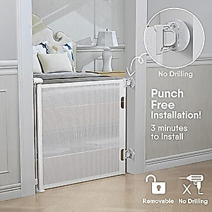 Punch-Free Retractable Baby Gates, BabyBond 33 * 55 inches Extra Wide Baby Gate for Stairs Suitable for Kids or Pets Indoor and Outdoor Dog Gates for Doorways, Stairs, Hallways, White