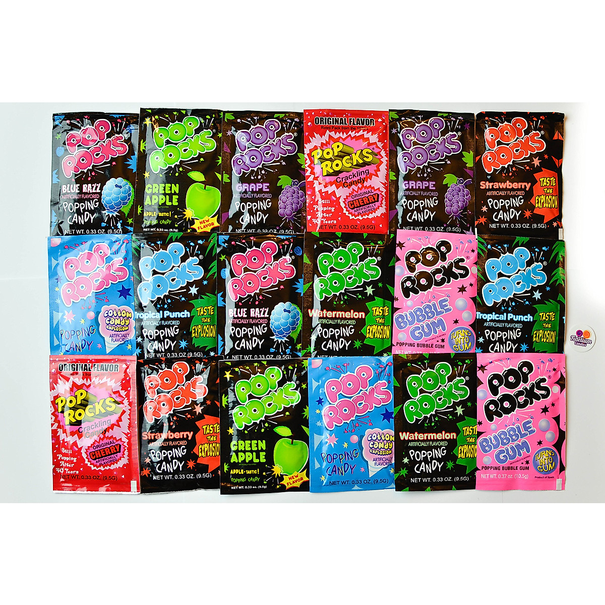 Pop Rocks Candy Ultimate 9 Flavor Assortment Bulk - Strawberry, Cherry, Tropical Punch, Watermelon, Blue Raspberry, Bubble Gum, Cotton Candy, Grape, Green Apple 18 Packs Total With Licensed Sticker