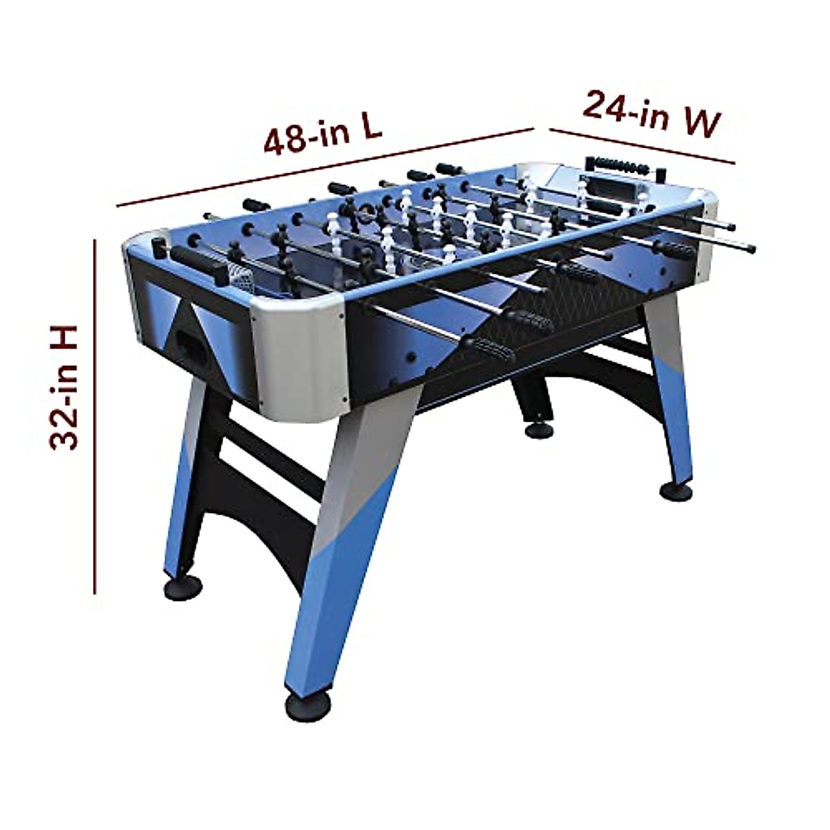 Hathaway Blueridge 48-in Competition Foosball Table, Arcade Table Soccer for Game Rooms, Includes (2) 31-mm Foosballs,Blue/Silver/Black