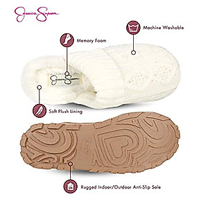 Jessica Simpson Womens Soft Cable Knit Slippers with Indoor/Outdoor Sole , Cream , Medium