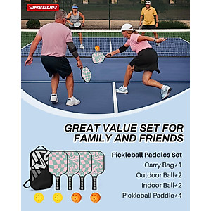 VINSGUIR Pickleball Paddles Set of 4 - USAPA Approved Fiberglass Pickleball Paddles - Pickleball Set with 4 Pickleballs, Portable Bag - Pickleball Rackets and Balls Set Gifts for Family