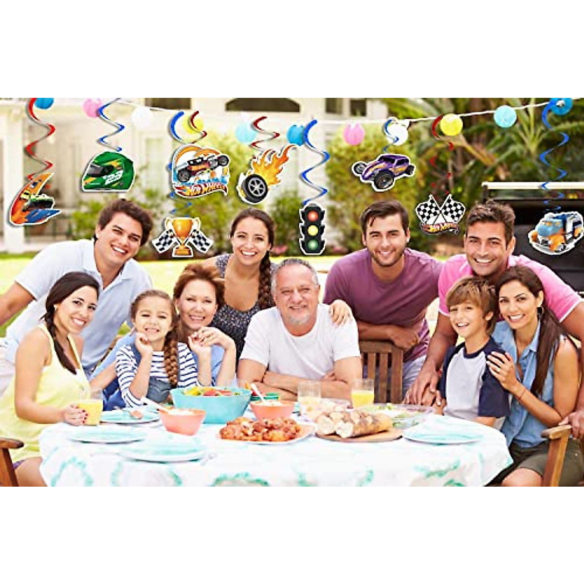 36Pcs Hot Race Car Party Hanging Swirls Decorations, Checkered Flags Racing Themed Foil Ceiling Swirl Whirl for Kids Boys Men Race Fans Birthday Party Supplies