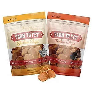 Farm To Pet Dog Training Treats – Chicken & Turkey Chip Protein Pack, 100% All Natural, Single Ingredient Training Treats, Made in USA, for Small, Medium, and Large Dogs
