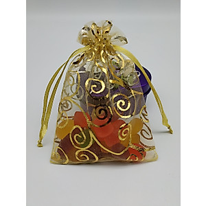 Ankirol 100pcs Sheer Organza Favor Bags For Wedding Baby Shower Rattan Print Gift Bags Samples Display Drawstring Pouches (3x4 inch, gold)