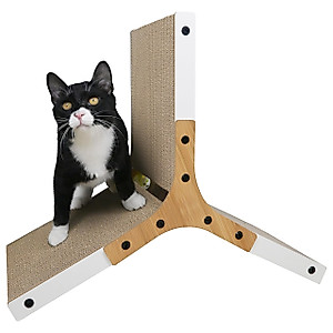 Polamg Cat Scratcher 6-Sided Triangle Cat Scratching Board,Cat Board Pads Prevents Furniture Damage, Cardboard Cat Scratcher with Built-in Toy Balls Cat Scratchers for Indoor Cats