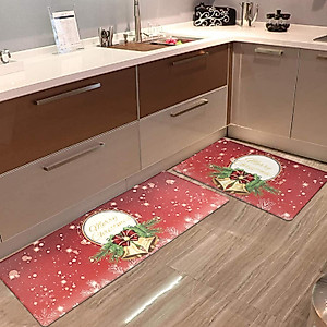 Falflor Christmas Kitchen Rugs and Mats 2PCS Cushioned Anti-Fatigue Kitchen Floor Mats Waterproof Standing Mats for Sink Kitchen Floor Landury