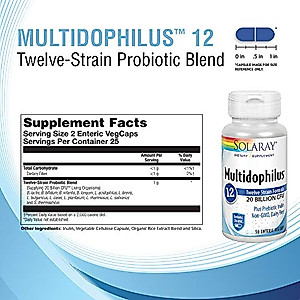 SOLARAY Multidophilus 12 Strain Probiotic | 20 Billion CFU | Healthy Gut Support | 25 Servings | 50 Enteric VegCaps