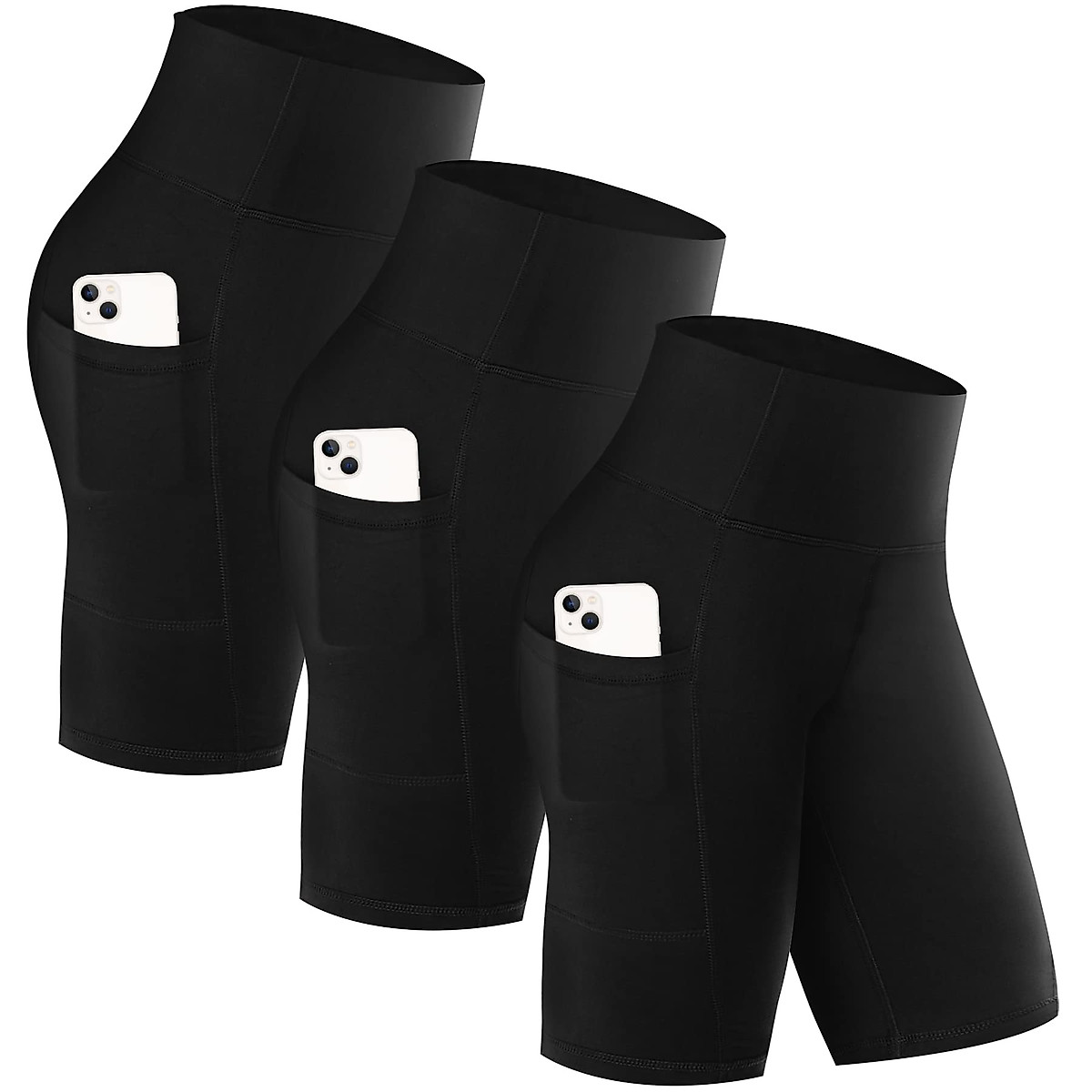 GAYHAY 3 Pack Biker Shorts with Pockets for Women - 8"/ 5"/ 3" High Waist Compression Shorts for Workout Yoga Cycling