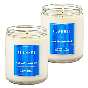 Bath & Body Works White Barn Flannel Single Wick Scented Candle with Essential Oils 7 oz / 198 g each Pack of 2