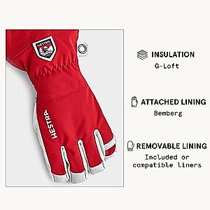 Hestra Army Leather Heli Ski Glove - Classic 5-Finger Snow Glove for Skiing, Snowboarding and Mountaineering, Red, 8