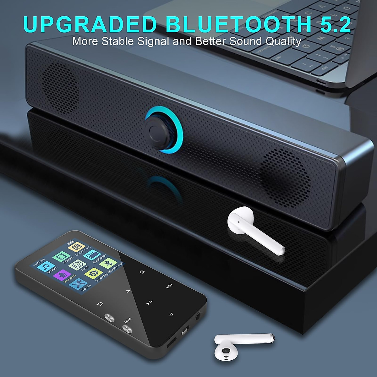 144GB MP3 Player - with Bluetooth 5.2-18 Soothing Sounds HiFi Sound Shuffle Single Loop FM Radio Built-in HD Speaker Voice Recorder Mini Design Ideal for Sport-1