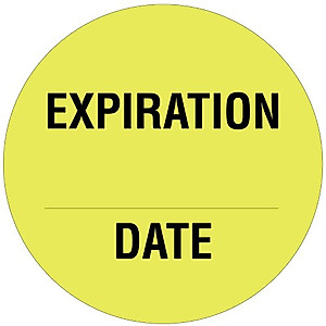 PDC Healthcare 59706019 Paper Label, Fluorescent Yellow Circle Label with Black Text, "Expiration Date", 0.75" Diameter (Roll of 1000)