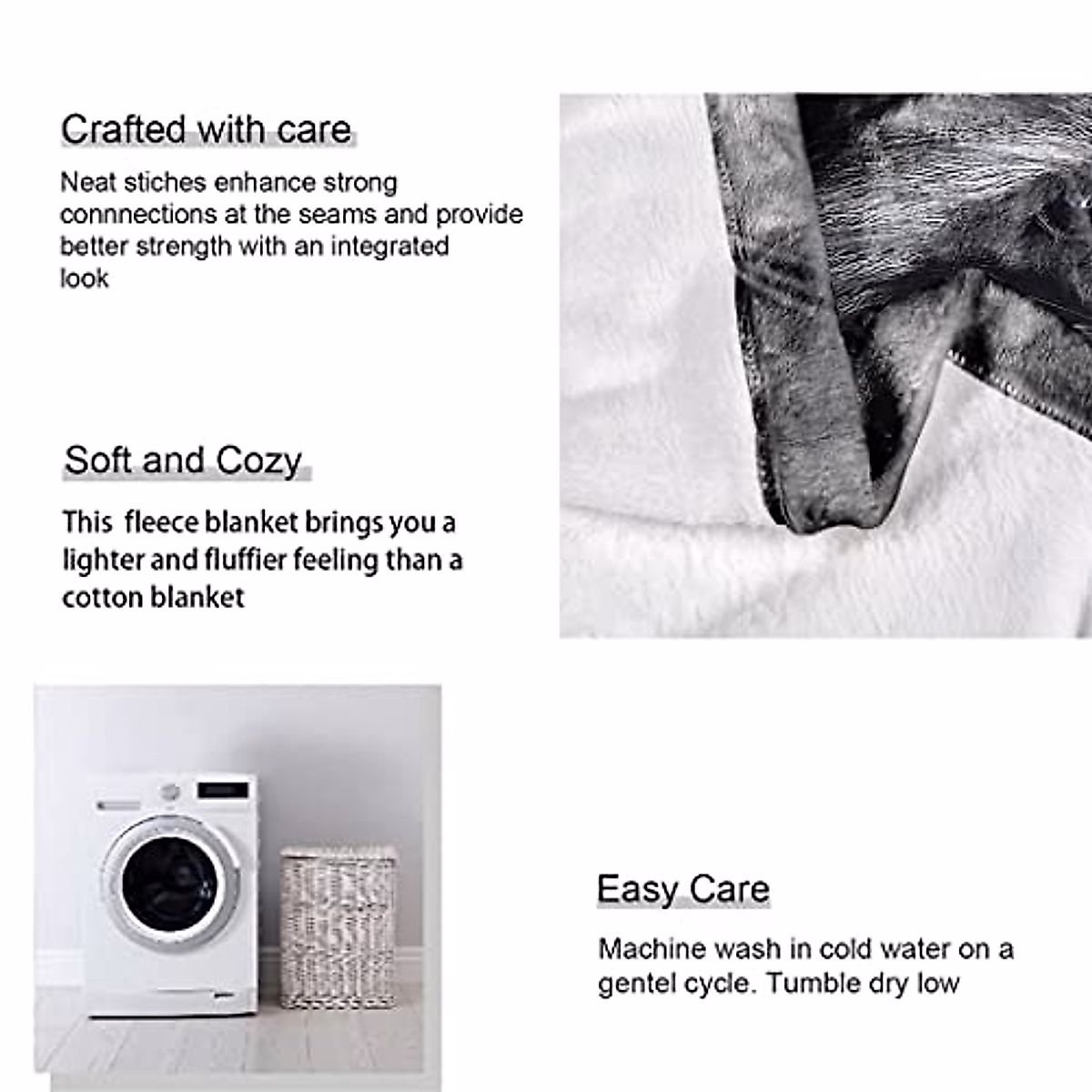 HommomH Raccoon Blanket Animal Pattern Digital Print Fleece Throw Black 40"x50"