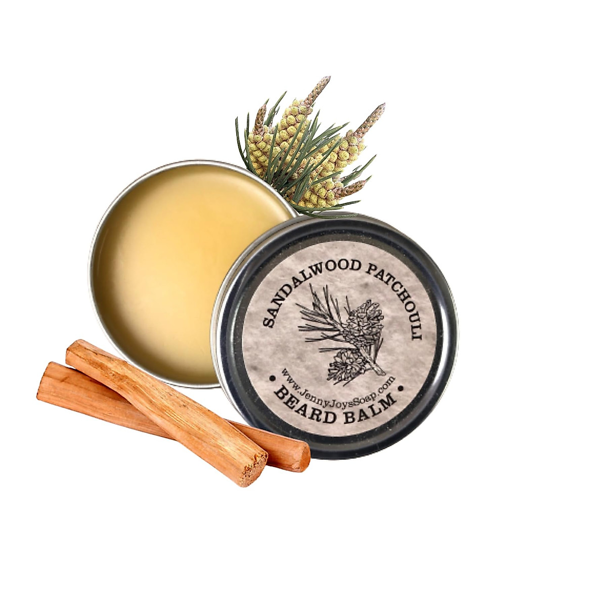Made in USA Beard Balm for Men-Sandalwood & Patchouli Scent-Mustache Wax Conditioner and Moisturizer-Rich Nutrients Beeswax, Jojoba, Coconut Oil & Pinon Pine Resin-Beard Wax for Men for Grooming 2 0Z