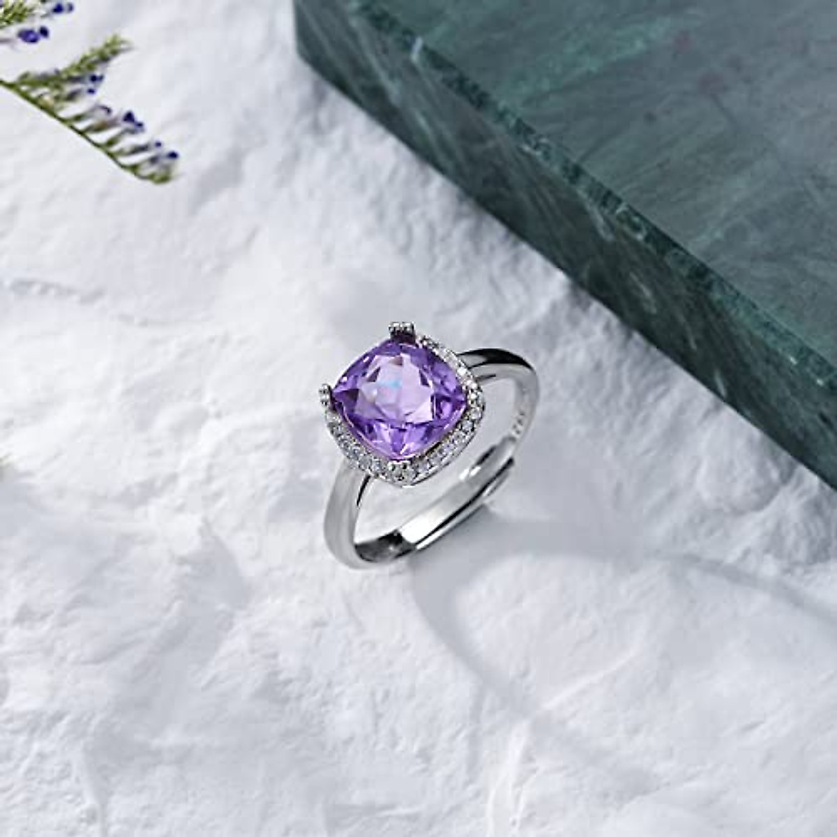 VONALA Amethyst Ring 925 Sterling Silver Amethyst Rings for Women Adjustable Purple Rings Amethyst Jewelry Gift for Women Birthday Size 6-8