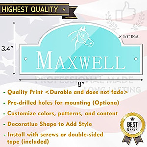 Acrylic Horse Stall Name Plate, 3.4" x 7.8" Personalized Stall Signs, UV Protected, Custom Pet Name Sign, All Weather Adhesive, Mounting (Printing-Colorful)