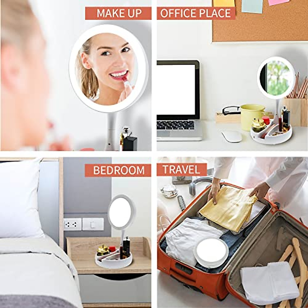 Lighted Makeup Mirror with Magnification, 1x/10x Magnifying 21 Led Lights Travel Makeup Mirror, Double Sided Compact Mirror with Light, Vanity Mirror with Lights for Makeup Desk and Travel