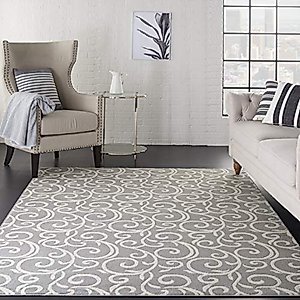 Nourison Grafix Floral Grey 6' x 9' Area -Rug, Easy -Cleaning, Non Shedding, Bed Room, Living Room, Dining Room, Kitchen (6x9)