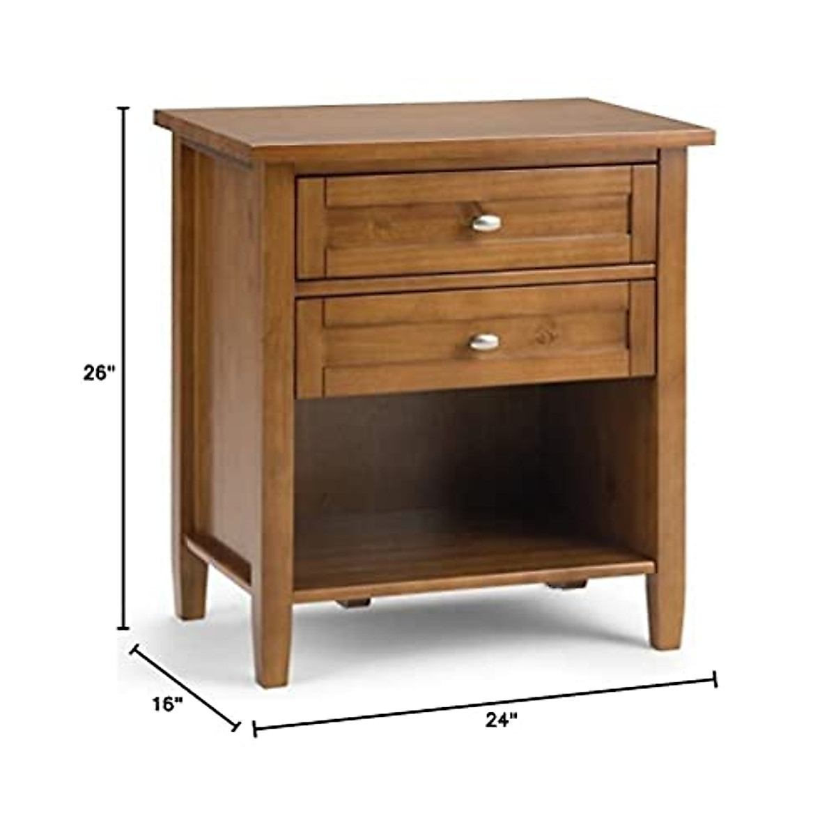 SIMPLIHOME Warm Shaker 24 Inch Wide Night Stand, Bedside table, Light Golden Brown SOLID WOOD, Rectangle, with Storage, 2 Drawers and 1 Shelf, For the Bedroom, Rustic