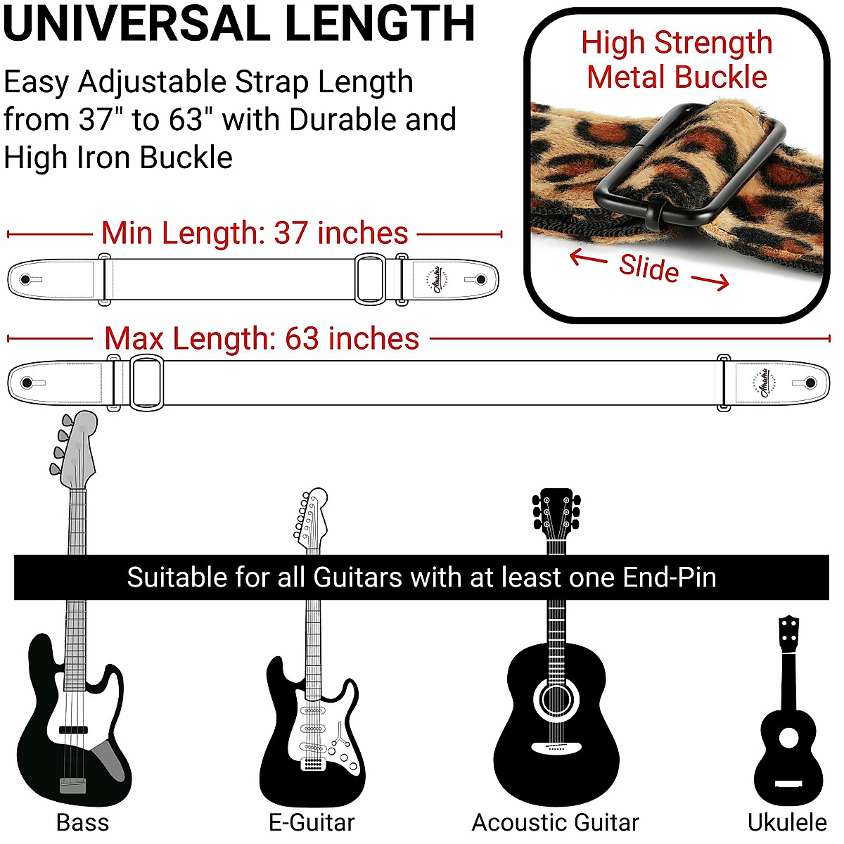Amumu Crushed Flocked Guitar Strap Flocking Leopard for Bass, Electric & Acoustic Guitar Accessories