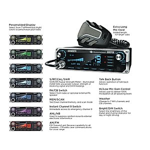 Uniden Bearcat 880FM CB Radio, 40 Channels with Dual-Mode AM/FM, Large Easy-to-Read Backlit 7-Color LCD Display, Backlit Knobs/Buttons, NOAA Weather Alert, PA/CB Switch, and Wireless Mic Compatible