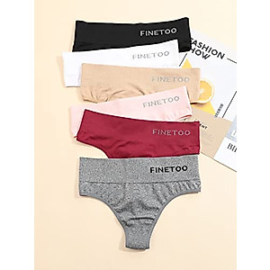 FINETOO 6 Pack High Waisted Thongs for Women, Nylon Spandex Panties Breathable Soft Stretchy Underwear High Rise S-XL (XL)