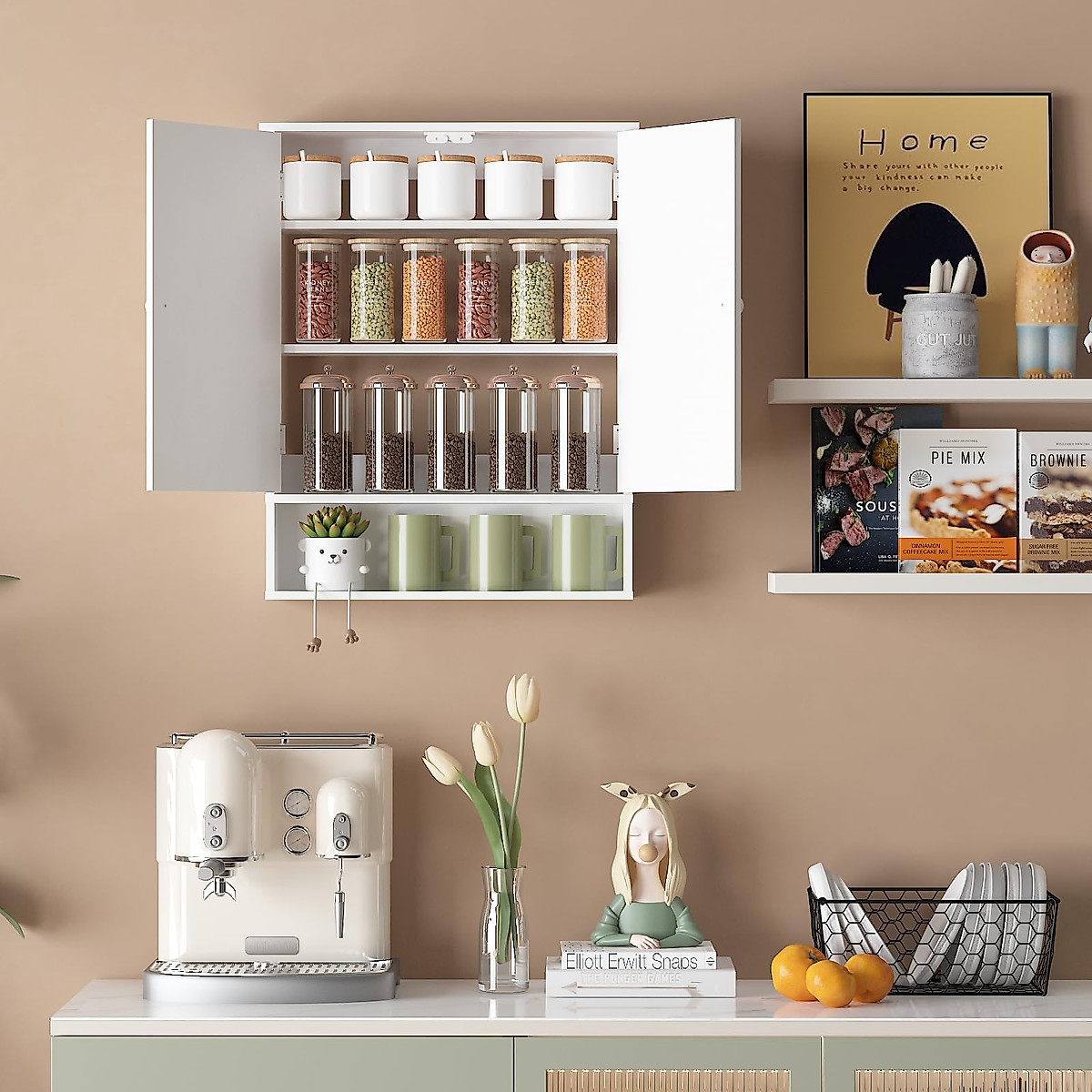 IANUE Bathroom Cabinet - Over The Toilet Storage Cabinet White Medicine Cabinet, Bathroom Wall Cabinet with 2 Doors and Adjustable Shelves, Small Wall Mounted Cabinet for Bathroom, Kitchen, Laundry