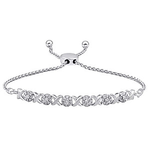 Jewelili Sterling Silver 1/2 Cttw Natural White Round Diamond Bolo Bracelet, 9.5"