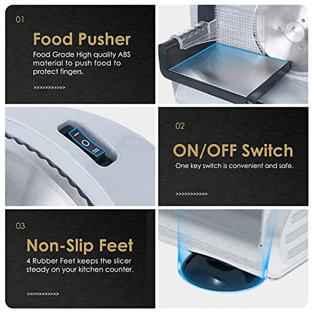 Davivy meat slicer,electric deli food slicer with two removable 7.5" stainless steel blades for cheese bread ham bacon home use with 0-15mm adjustable thickness,150W