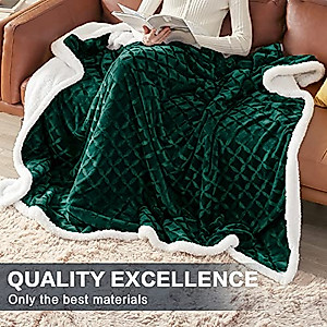 inhand Sherpa Throw Blanket 51”x63” Warm Soft Large Forest Green Sherpa Fleece Blankets and Throws Cozy Fluffy Reversible Flannel Fleece Blanket for Couch Sofa Bed Lap Plush Fuzzy Brushed Blanket