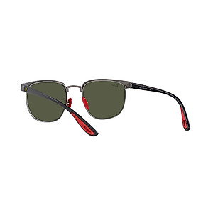 Ray-Ban RB3698M Scuderia Ferrari Collection Square Sunglasses, Matte Black On Matte Gunmetal/Green, 53 mm