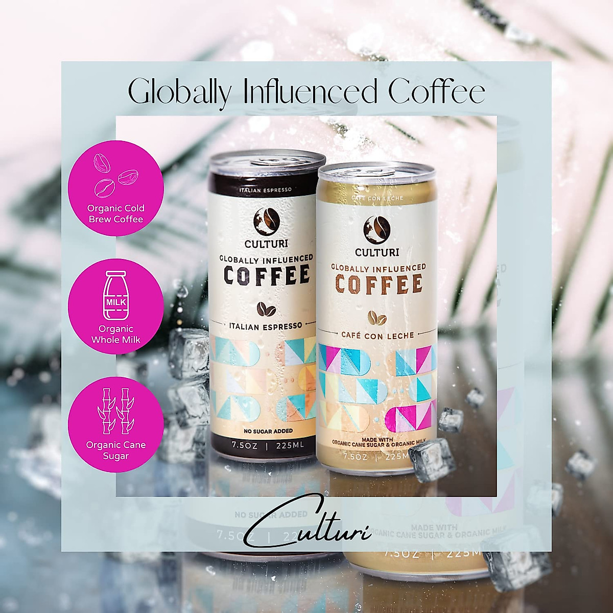Culturi Organic Canned Coffee - All Natural Non-GMO Cold Brew Coffee with Whole Milk and Cane Sugar - Cafe Con Leche - Preservative Free, Shelf Stable, Best Served Cold (12 Pack of Cans)