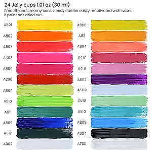 ARTEZA Gouache Paint, Set of 24, Jelly Gouache Paints, 30 ml/1 oz Tubs, Gouache Set for Canvas, Paper, and Wood