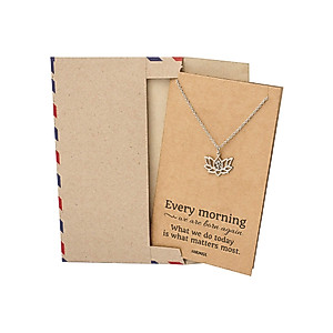 quan jewelry Yoga Lotus Flower Pendant Necklace with Om Symbol, Happy Birthday Gifts Ideas for Mom, Daughter, Women with Inspirational Quote on Gift Card (Silver Tone)