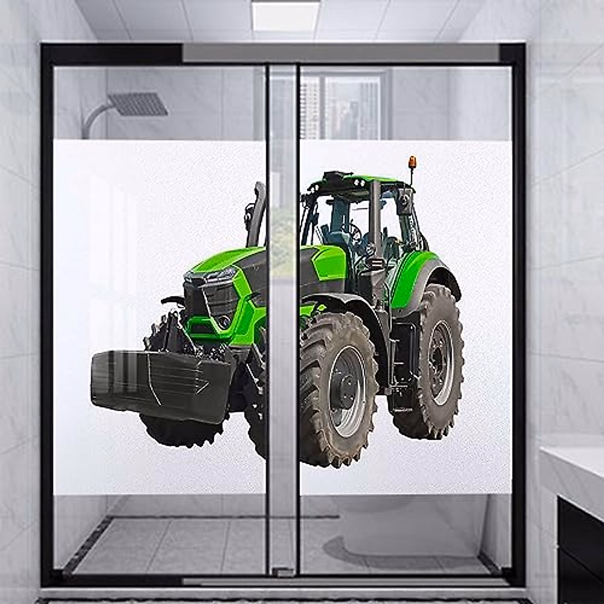 Green Grey Window Film Privacy Window Film Frosted Glass Film No Glue Static Cling Glass Film Window Sticker for Bathroom Bedroom Living Room Cars Giant Pickup Glass Films 27.6Wx47.2L-inch x2 Pcs