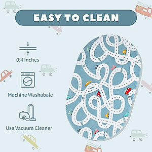 STARUIA Large Kids Playroom Rug, 4'x6' Washable Road Rug for Nursery, Non-Slip Fun Area Rug for Kids Room, Blue Car Rug Play Mat Soft Baby Carpet for Boys Girls Dorm Toy Room Tent