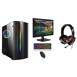Palicomp Fast Gaming PC Bundle Quad core i5 16GB RAM 1TB GT730 19 Inch Monitor, Gaming Headphones, & RGB Gaming Keyboard with Mouse