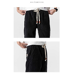 Gihuo Men's Athletic Drawstring Corduroy Jogger Sweatpants（Black-S）