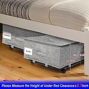 Under Bed Storage With Wheels Lid, 2PCS Under The Bed Shoe Storage Containers, Dustproof Underbed Storage Organizer Drawer, Under Bed Rolling Storage For Clothes Blanket, College Dorm Room Essentials