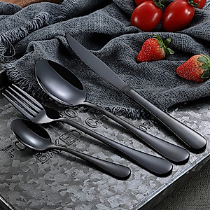 FNDY Fork Spoons Knives Stainless Steel Cutlery Set Black Tableware Dishwasher Safe Cutlery Set 24 Pieces Coffee Spoon Cutlery Knives and Forks Mixed Cutlery Sets (Color : Black gold 24pcs)