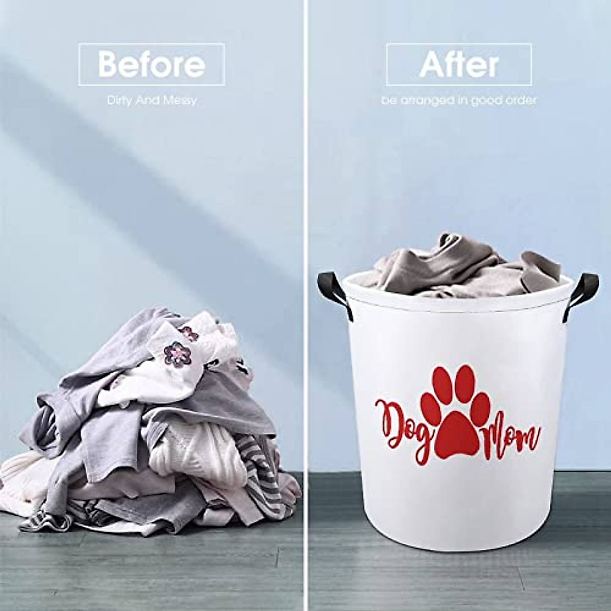 Dog Mom Large Laundry Basket Hamper Bag Washing with Handles for College Dorm Portable