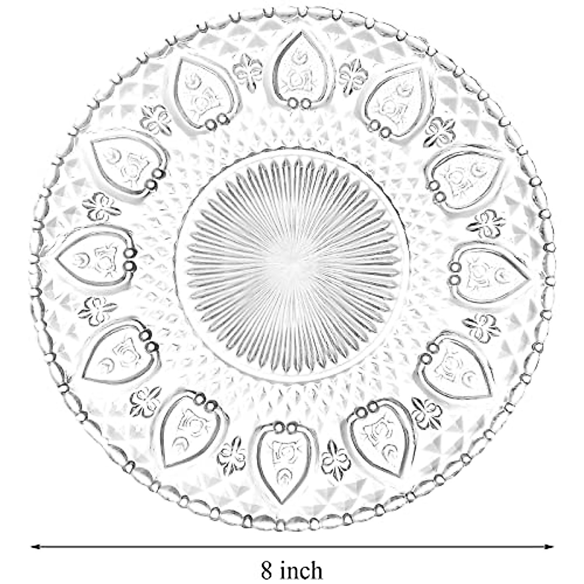 Coloch 12 Pack 8 Inch Glass Salad Plate, Carved Dessert Plate Reusable Snack Plate Food-grade Glass Fruit Plate for Kitchen, Living Room, Bar, KTV, Tea Table Decoration