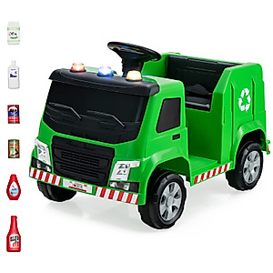 Costzon Ride on Car, 12V Battery Powered Recycling Garbage Truck w/Remote Control, Warning Lights, Music, Horn, 6 Recycling Accessories, Ride on Truck Toy for Kids 3-8 Years Old (Green)