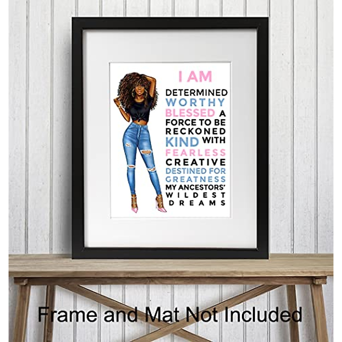 Motivational Black Wall Art for Latino Hispanic Ethnic African American Women - Inspirational Positive Quotes Home Decor Poster for Girls Room, Teens Bedroom, Bathroom - Encouragement Gifts for Women