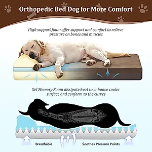 WEVEGO Jumbo Orthopedic Dog Bed, Large Dog Bed 7.87-inch Thick Gel Memory Foam with Pillow, Durable Flannel Fabric Dog Beds Large Sized Dog, Removable Cover & Waterproof Liner for Large Breed Dogs