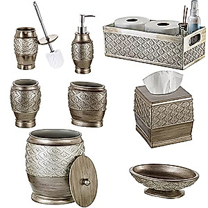 Creative Scents Dublin Bathroom Trash Can with Lid - Decorative Resin Small Garbage Can Wastebasket Bin for Diaper/Paper (Brushed Silver)